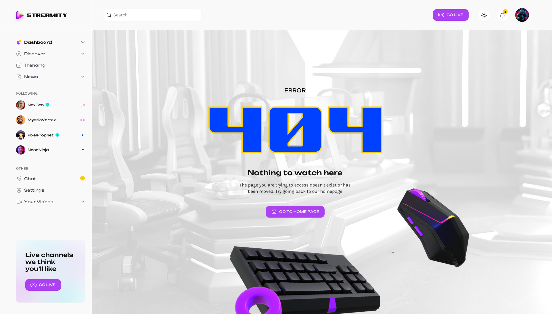 Streamity – Gaming and Streaming Dashboard UI for Figma by merkulove