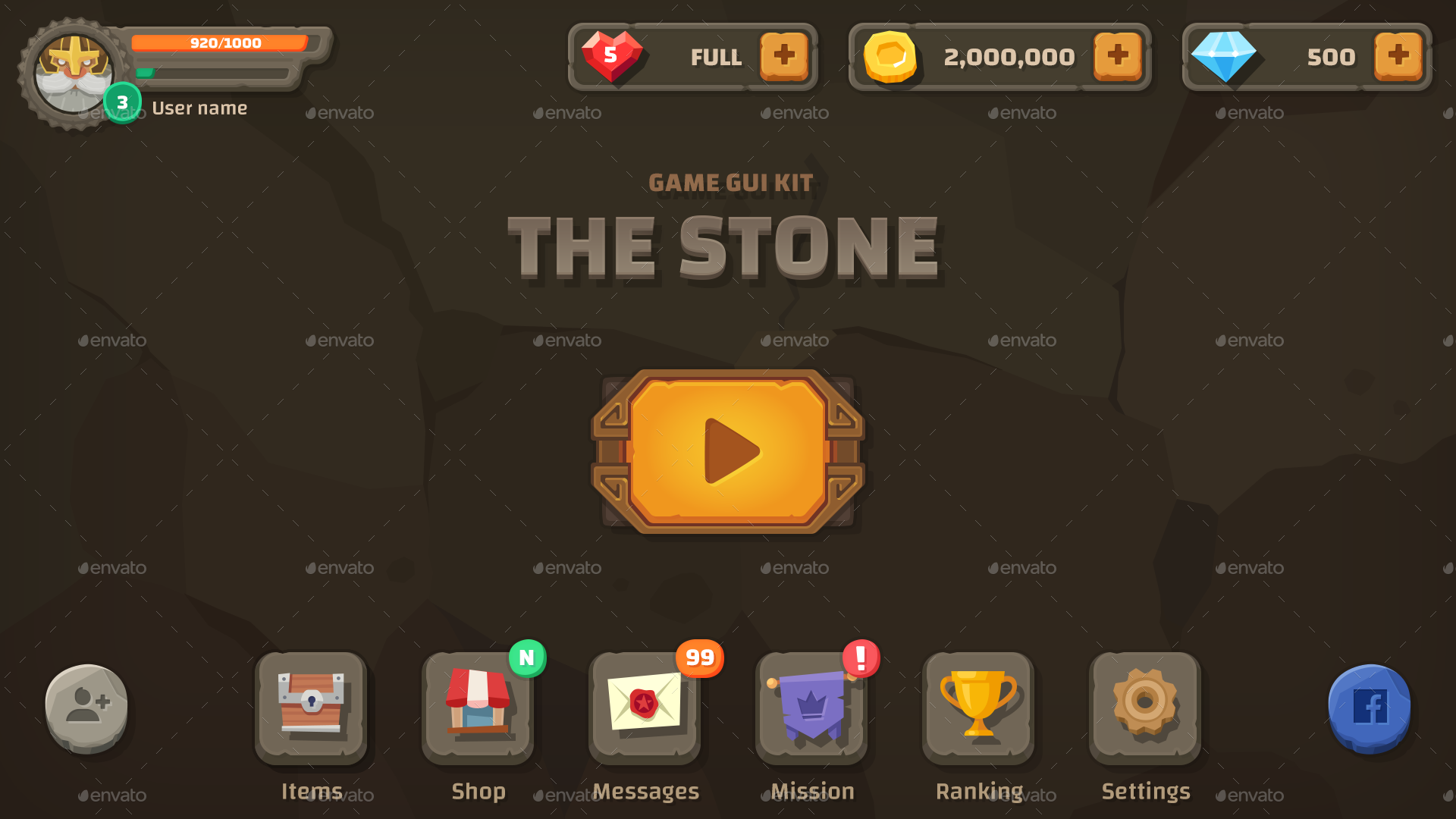 Game GUI - The Stone, Game Assets | GraphicRiver