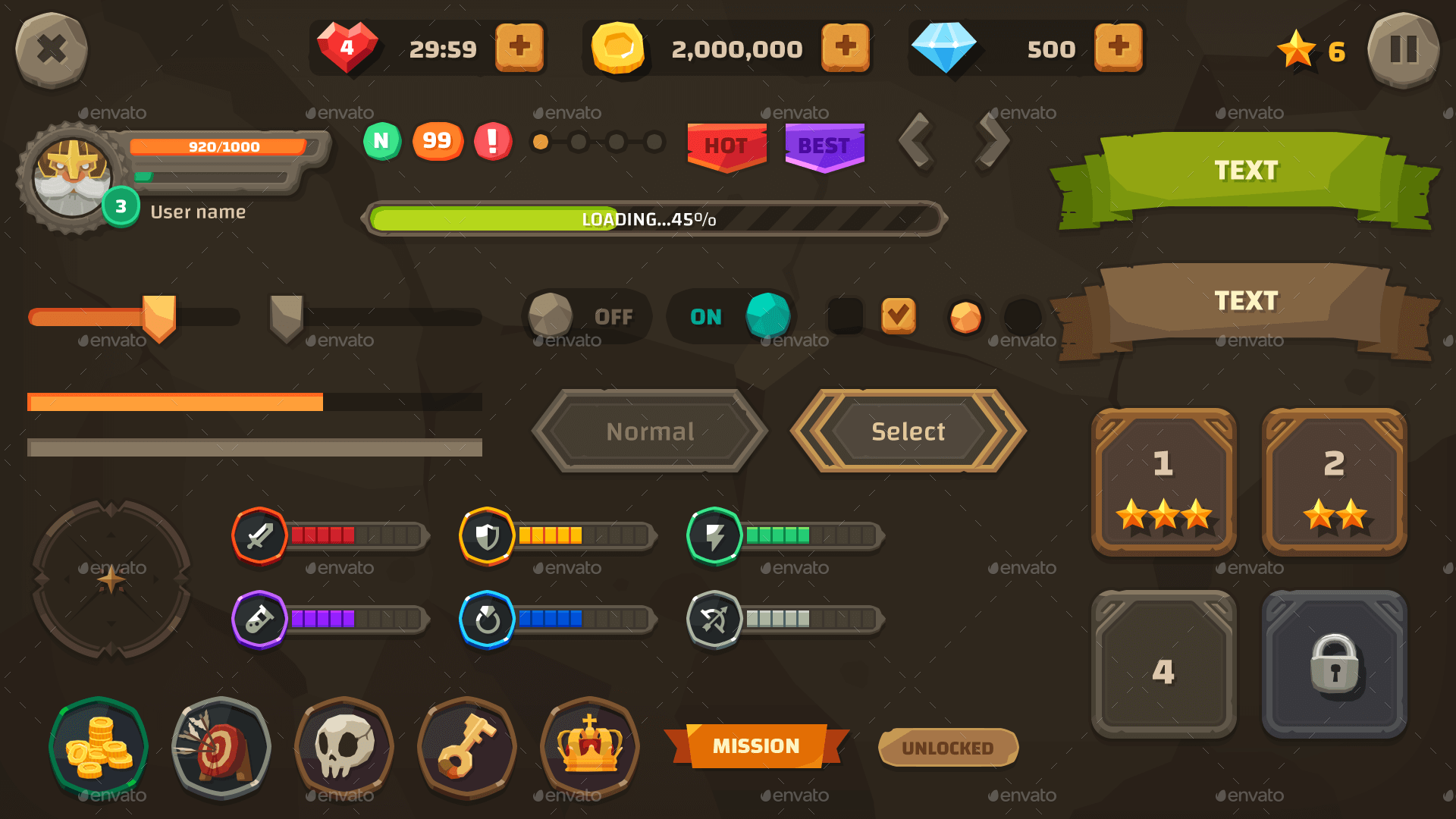 Game GUI - The Stone, Game Assets | GraphicRiver