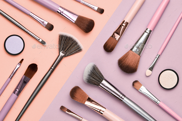 Beauty cosmetics makeup product flying geometry minimal. Woman make up ...