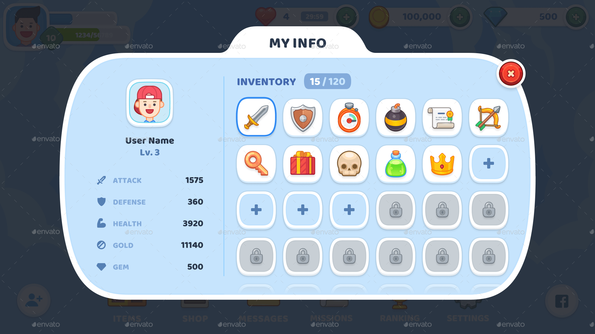 Game GUI Kit Blue Sky, Game Assets | GraphicRiver