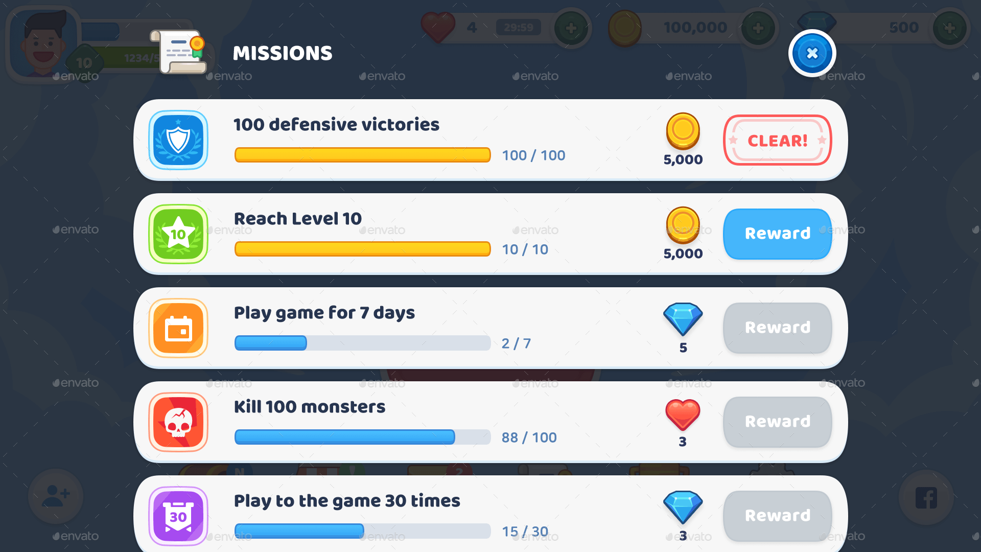 Game GUI Kit Blue Sky, Game Assets | GraphicRiver