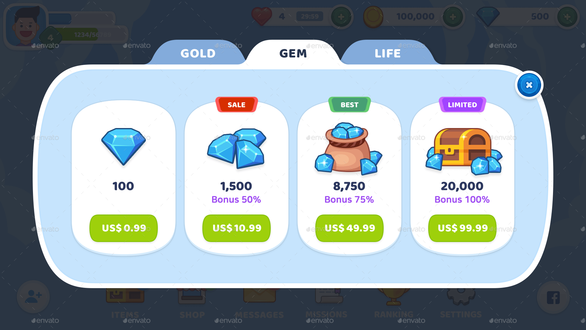 Game GUI Kit Blue Sky, Game Assets | GraphicRiver