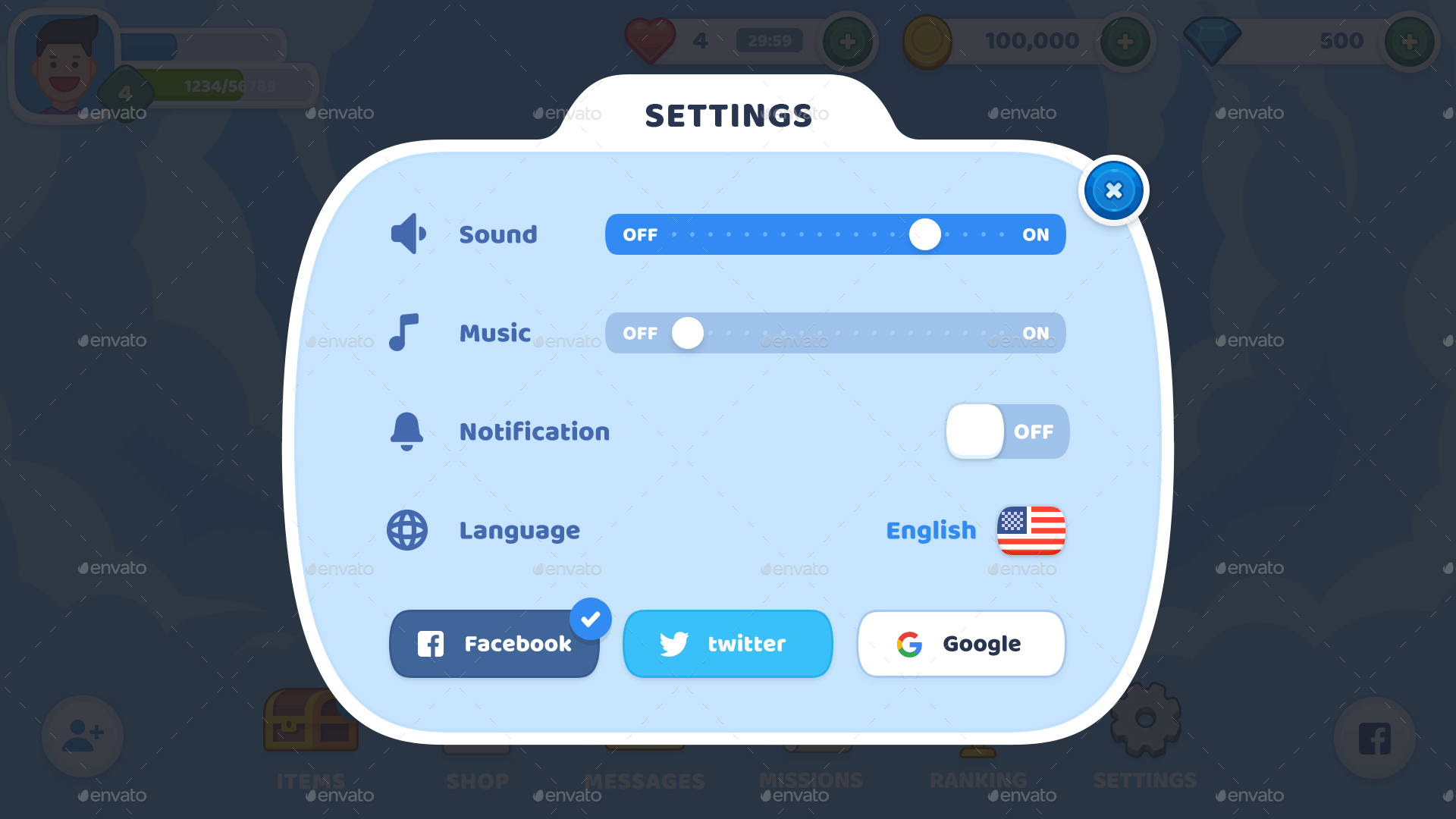 Game GUI Kit Blue Sky, Game Assets | GraphicRiver