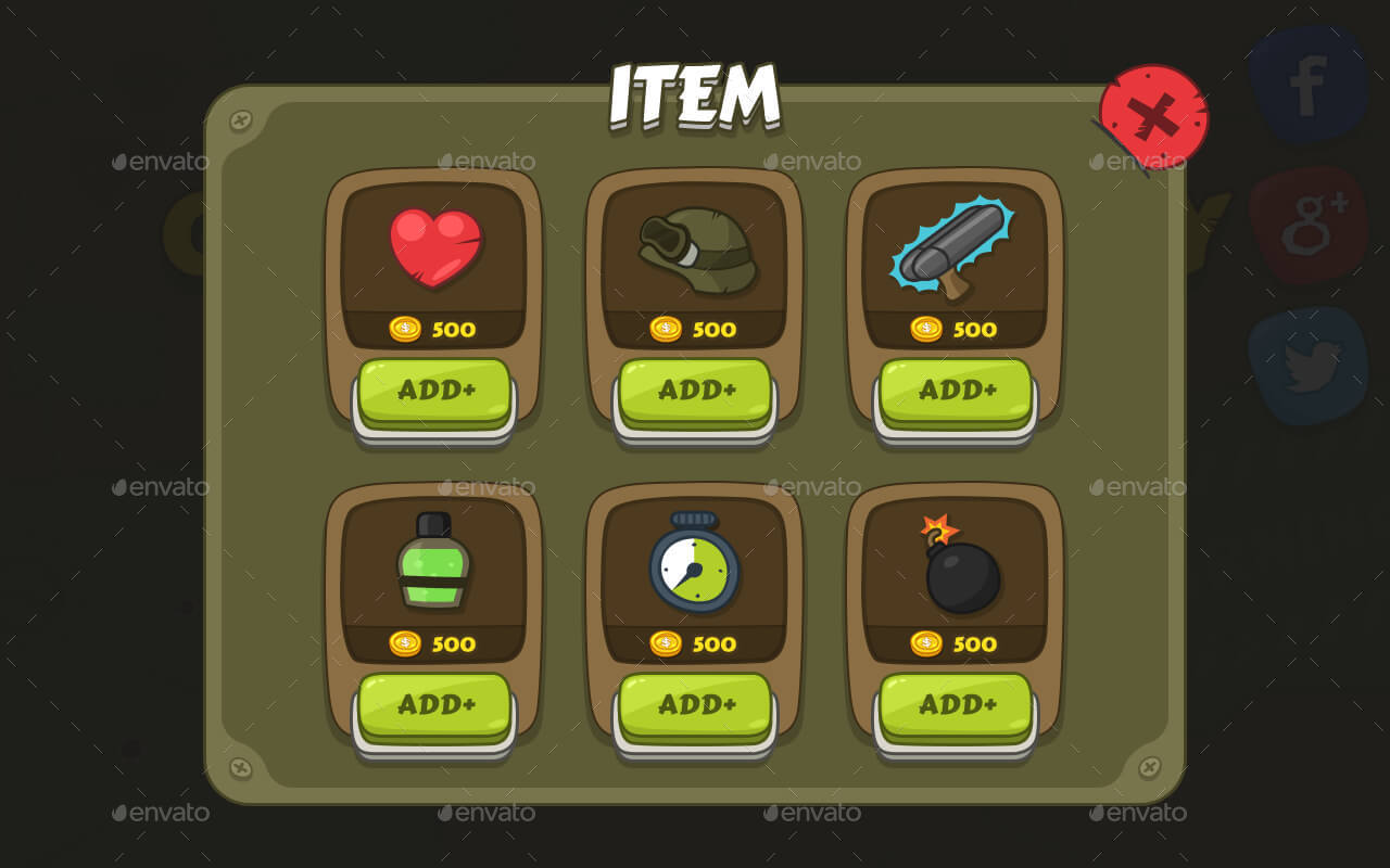 Game GUI - Cartoon Military, Game Assets | GraphicRiver