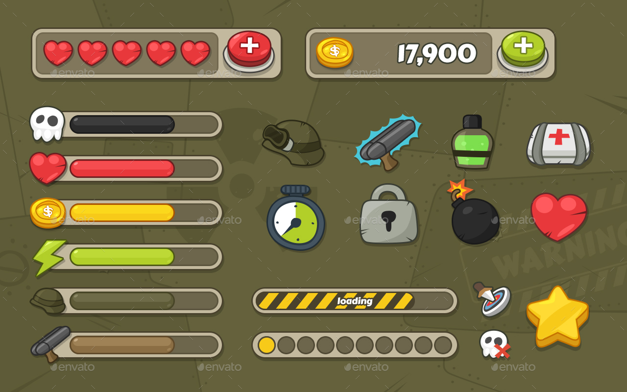 Game GUI - Cartoon Military, Game Assets | GraphicRiver