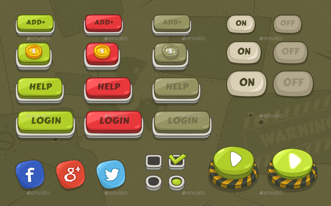 Game GUI - Cartoon Military, Game Assets | GraphicRiver