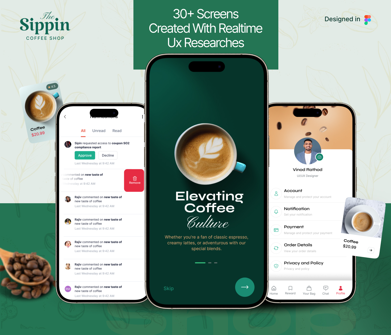 The Sippin | Coffee Shop Mobile App Figma Template by WordPress-Studio