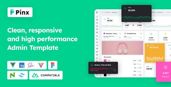 Pinx - Vuejs / Nuxt Tailwind + Naive Admin Dashboard Template by DverseStudio