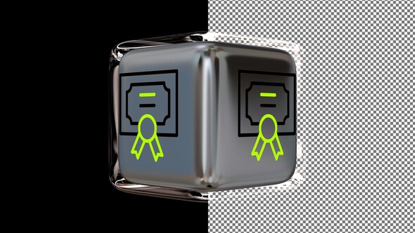 Animated Certificate Icon on a Glass Cube, Alpha Channel, Looped ...