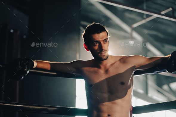 Boxing gym, man portrait and boxer pose technique for protection in mma ...