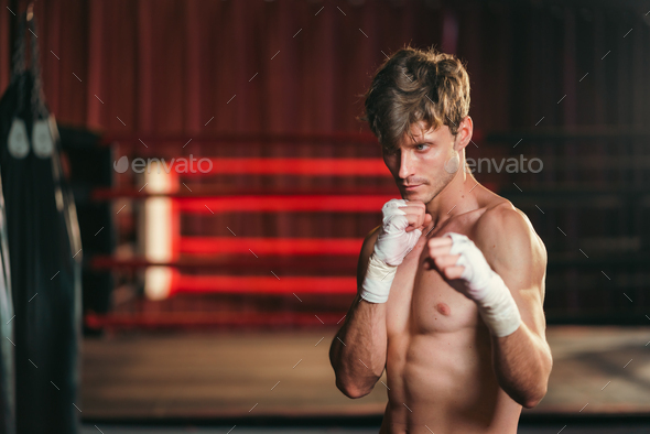 Active, athletes and fit men kick boxing and doing sport training ...