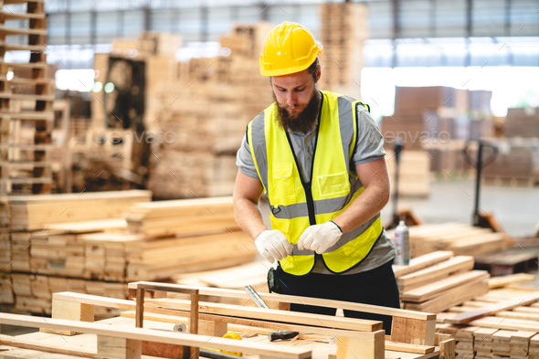 carpenter wooden plank factory, furniture workshop at wood work ...