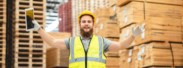 Engineer carpenter worker team checking and inspecting hardwood, timber ...