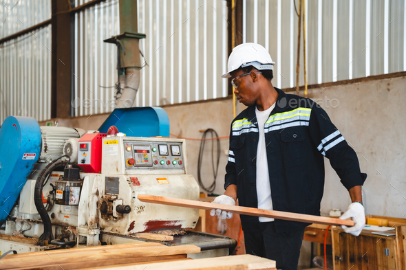 carpenter wooden plank factory, furniture workshop at wood work ...