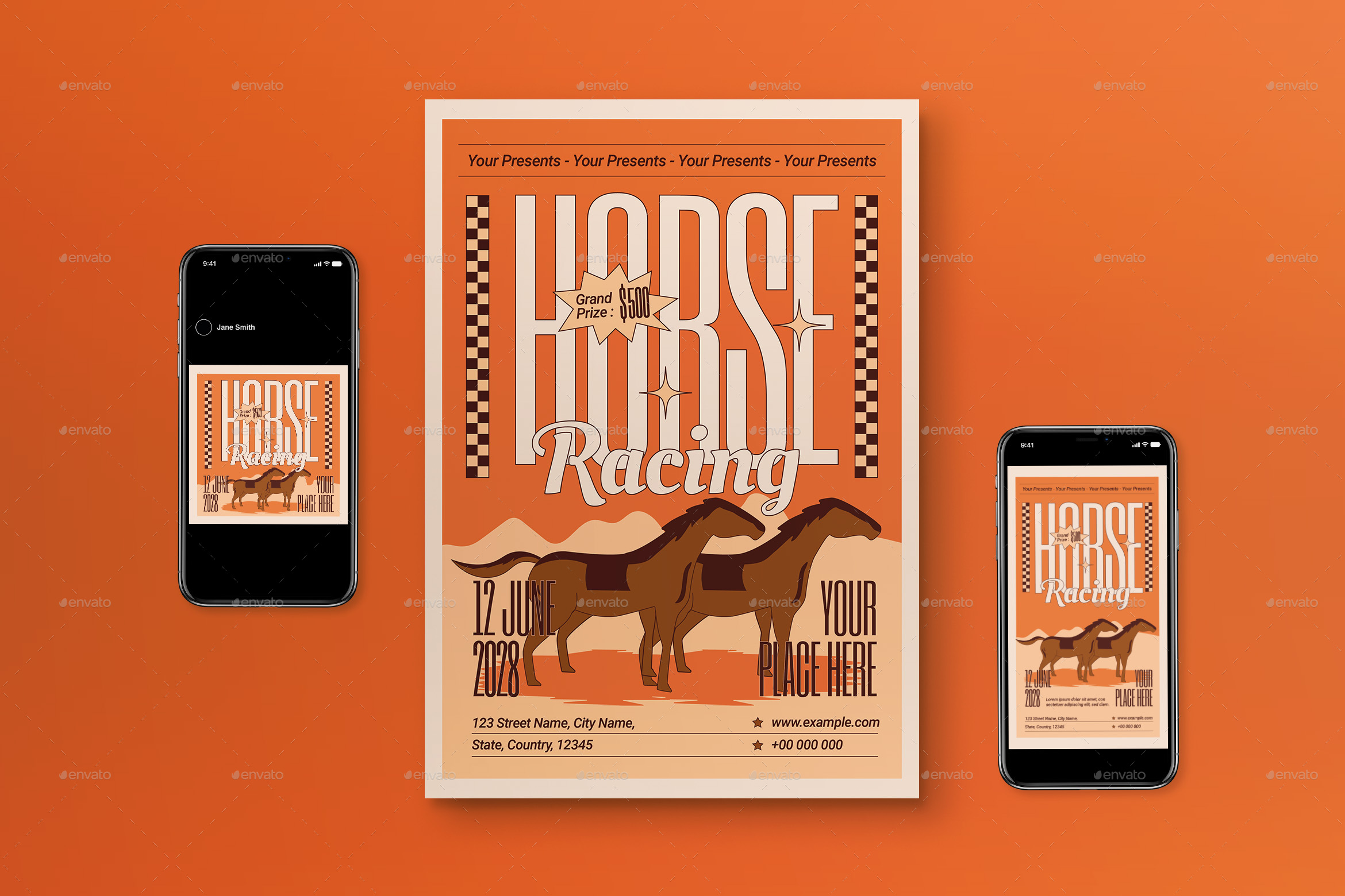 Brown Retro Horse Racing Flyer Set, Print Templates | GraphicRiver