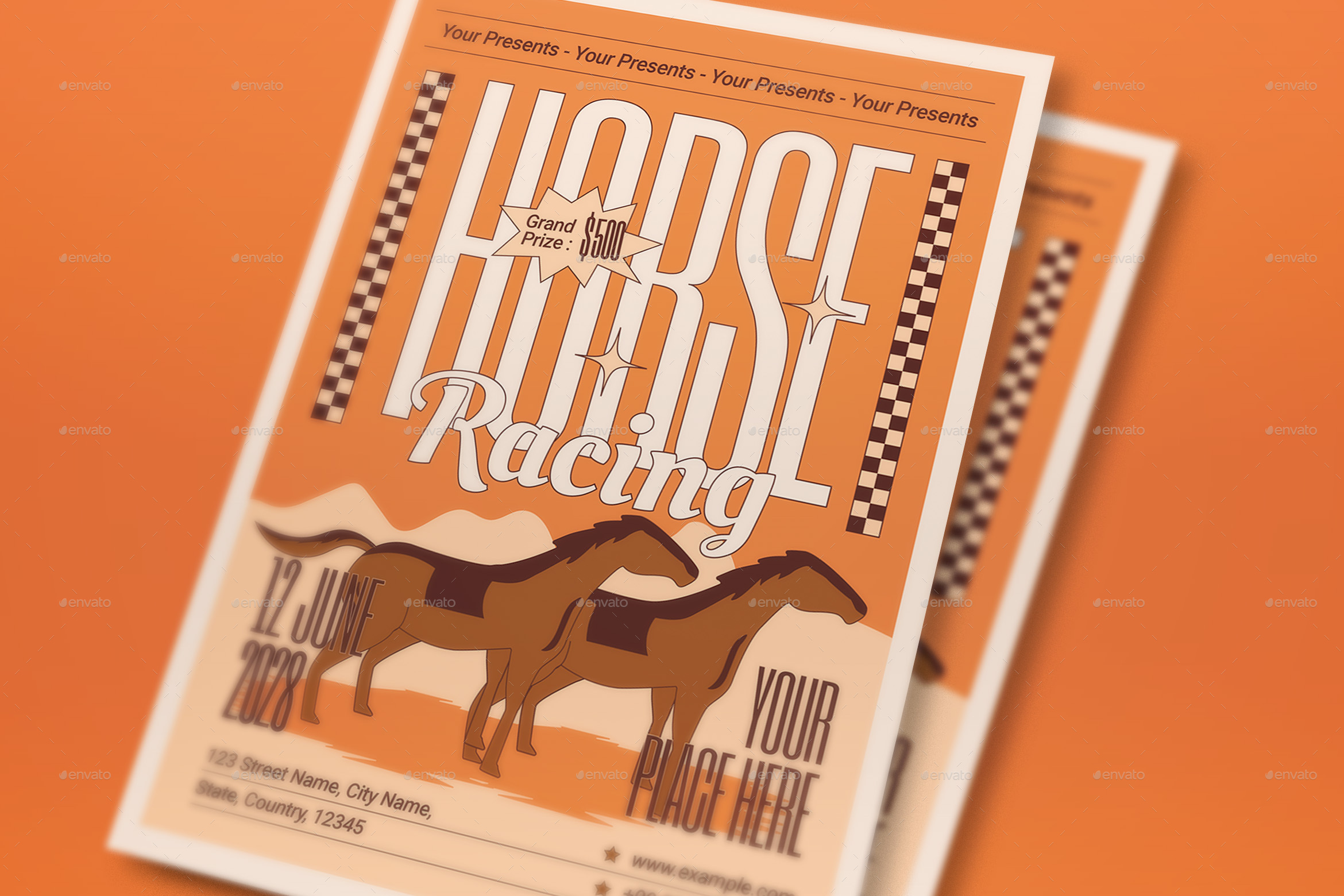 Brown Retro Horse Racing Flyer Set, Print Templates | GraphicRiver