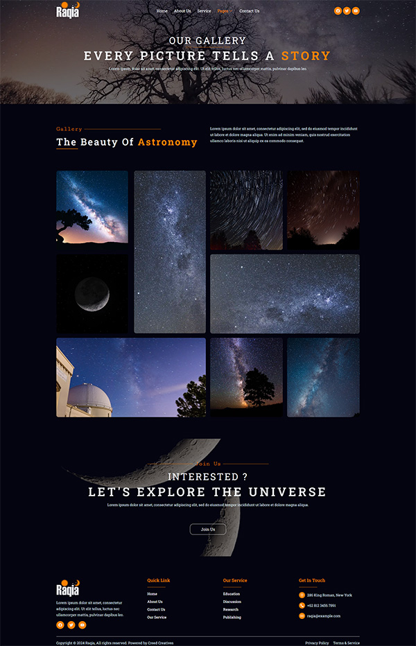 Raqia - Astronomy Elementor Template Kit by creedcreatives | ThemeForest