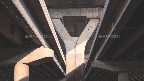 Concrete foundation structure of flyover and expressway with light and ...