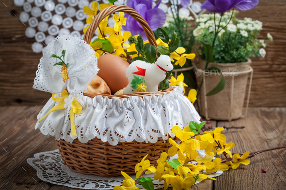Traditional Easter basket with food. Stock Photo by foto_pstryki ...