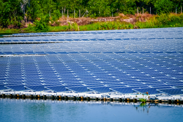 Floating solar panels and cell platform on the water of solar cell ...