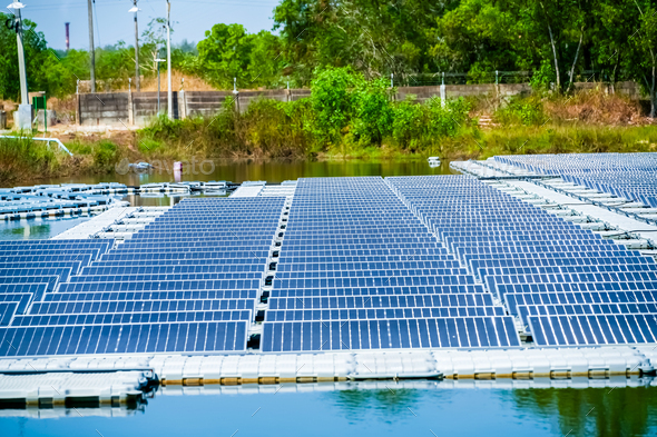 Floating solar panels and cell platform on the water of solar cell ...