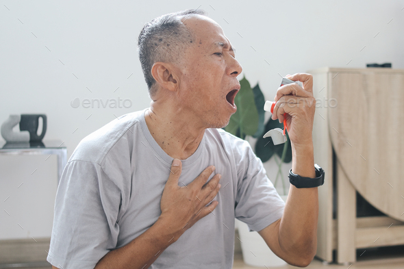 Elderly Man Using Inhaler Stock Photo by Queenmoonlite35 | PhotoDune