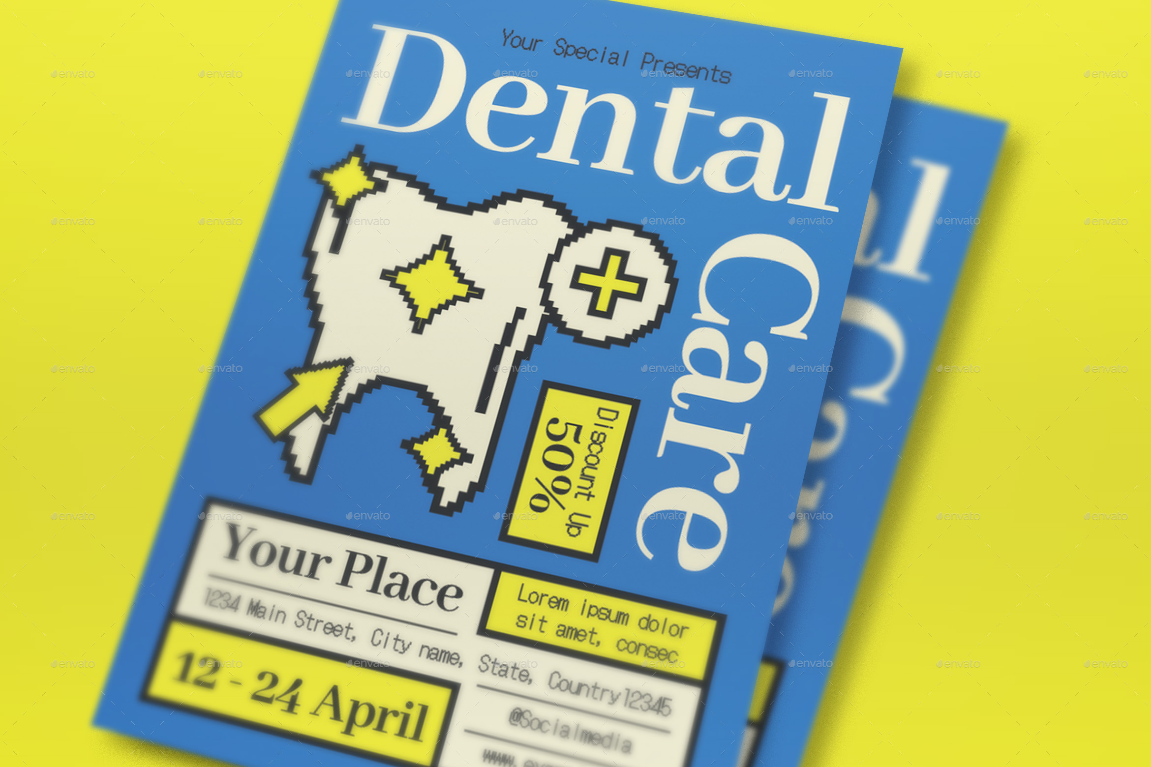 Blue Pixelated Dental Care Flyer Set, Print Templates | GraphicRiver