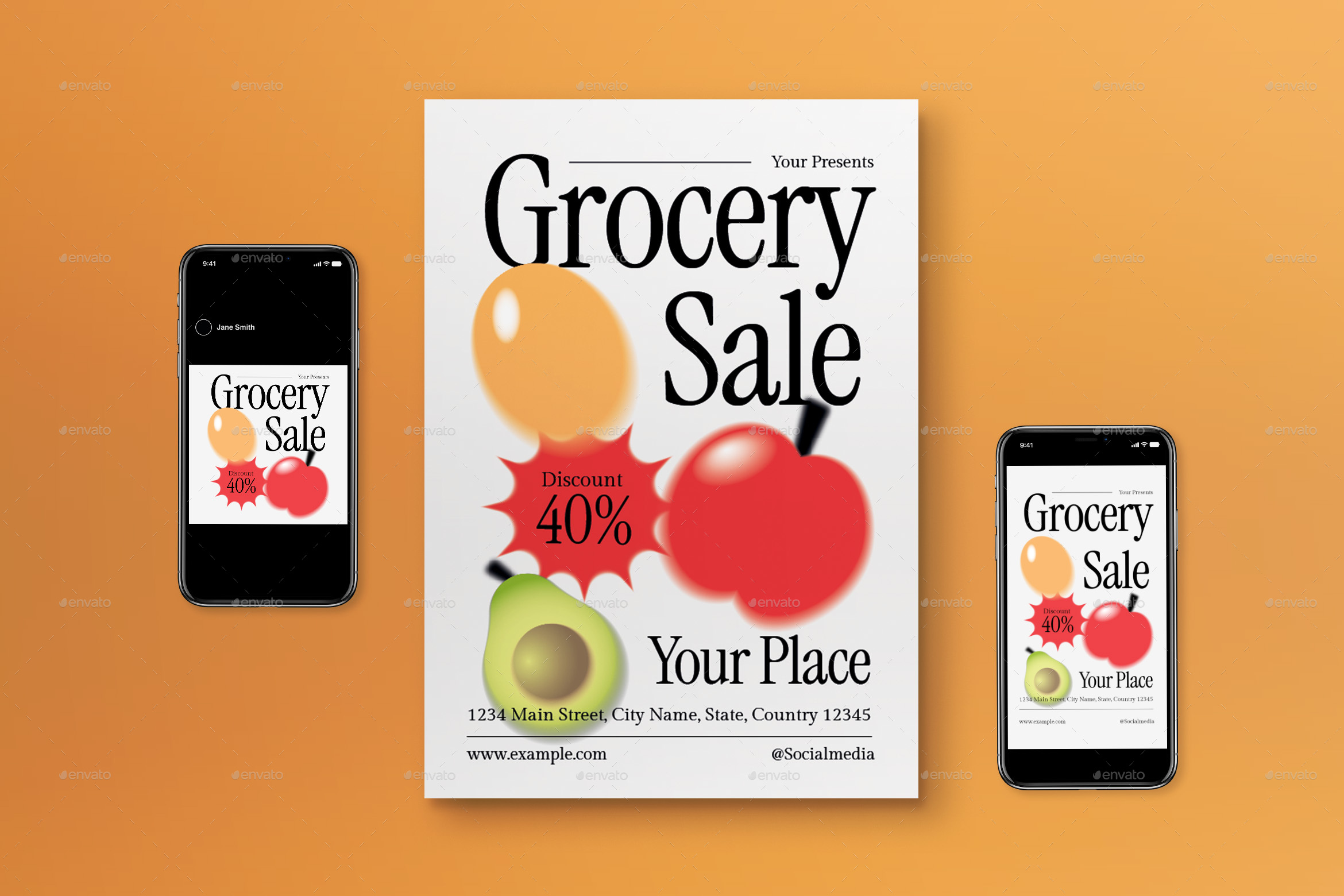 White Modern Grocery Sale Flyer Set, Print Templates | GraphicRiver