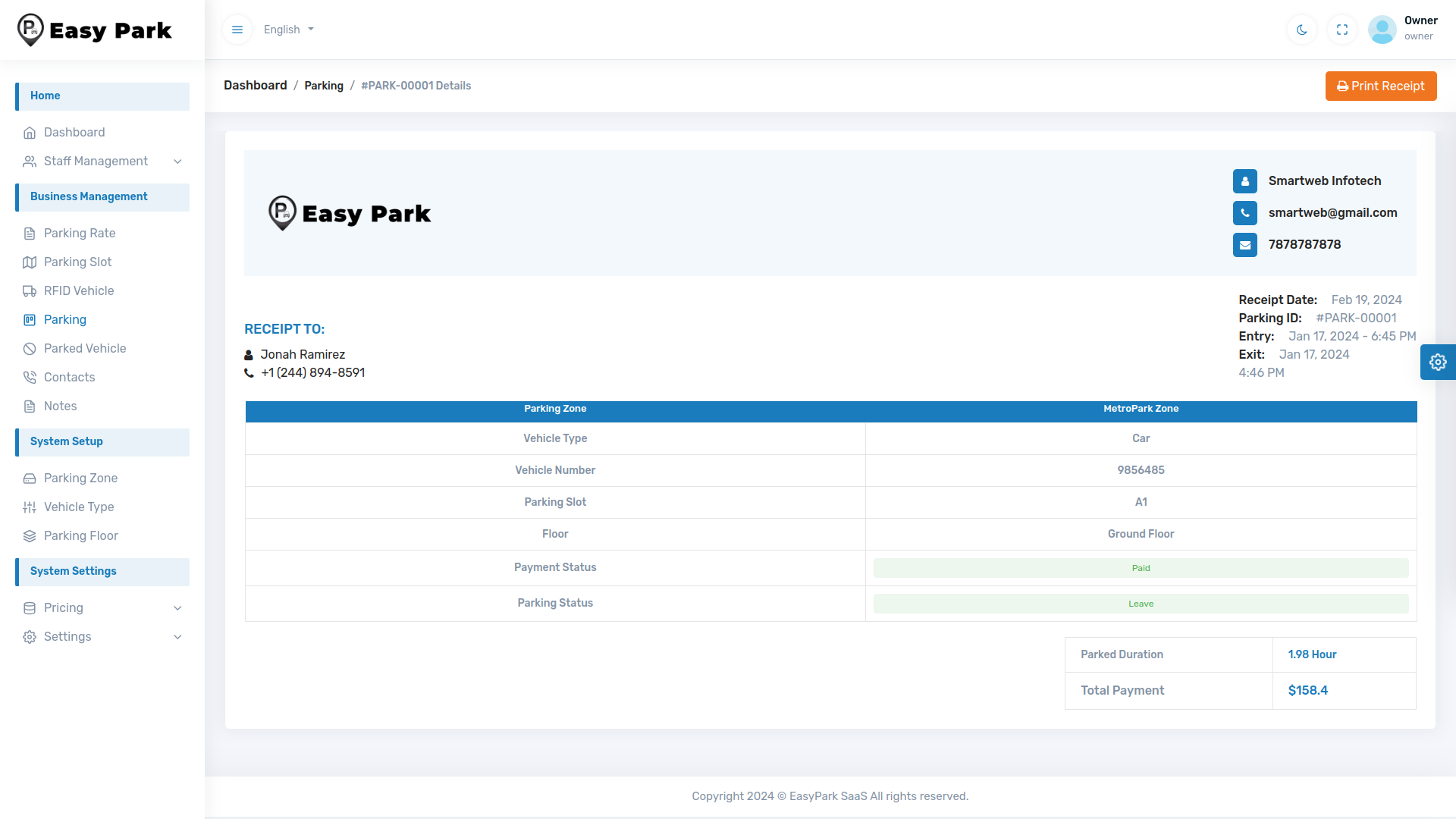 EasyPark SaaS - Vehicle Parking Management System by smartwebinfotech