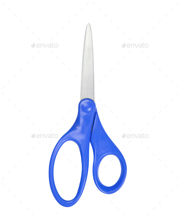 Blue scissors. Object is isolated on white background without shadows ...