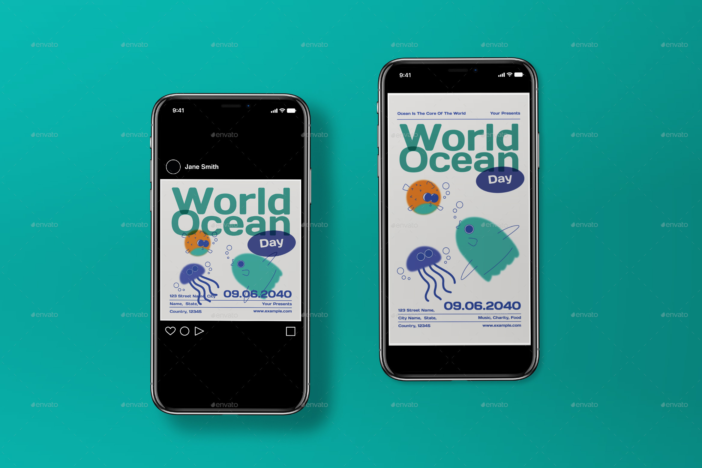 Green Cartoon World Oceans Day Flyer Set, Print Templates | GraphicRiver