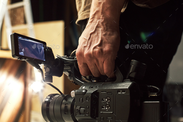 Video production backstage. Behind the scenes of creating video content ...