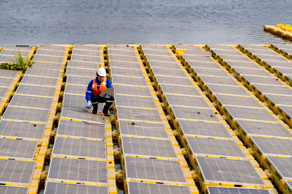 Renewable Energy Eco Technology Electric Power. Floating solar panels ...
