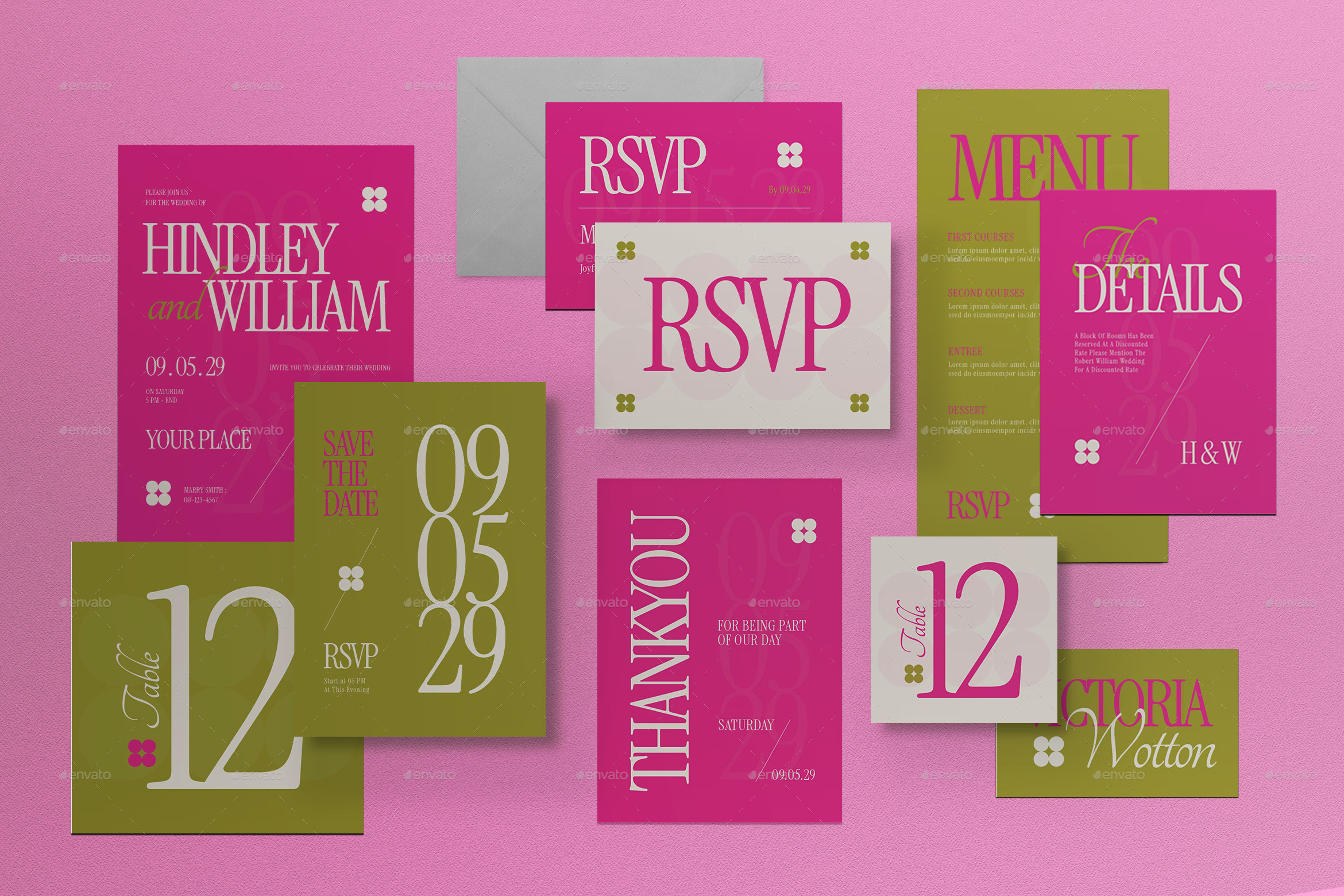 Pink Suite Wedding Invitation Set, Print Templates | GraphicRiver