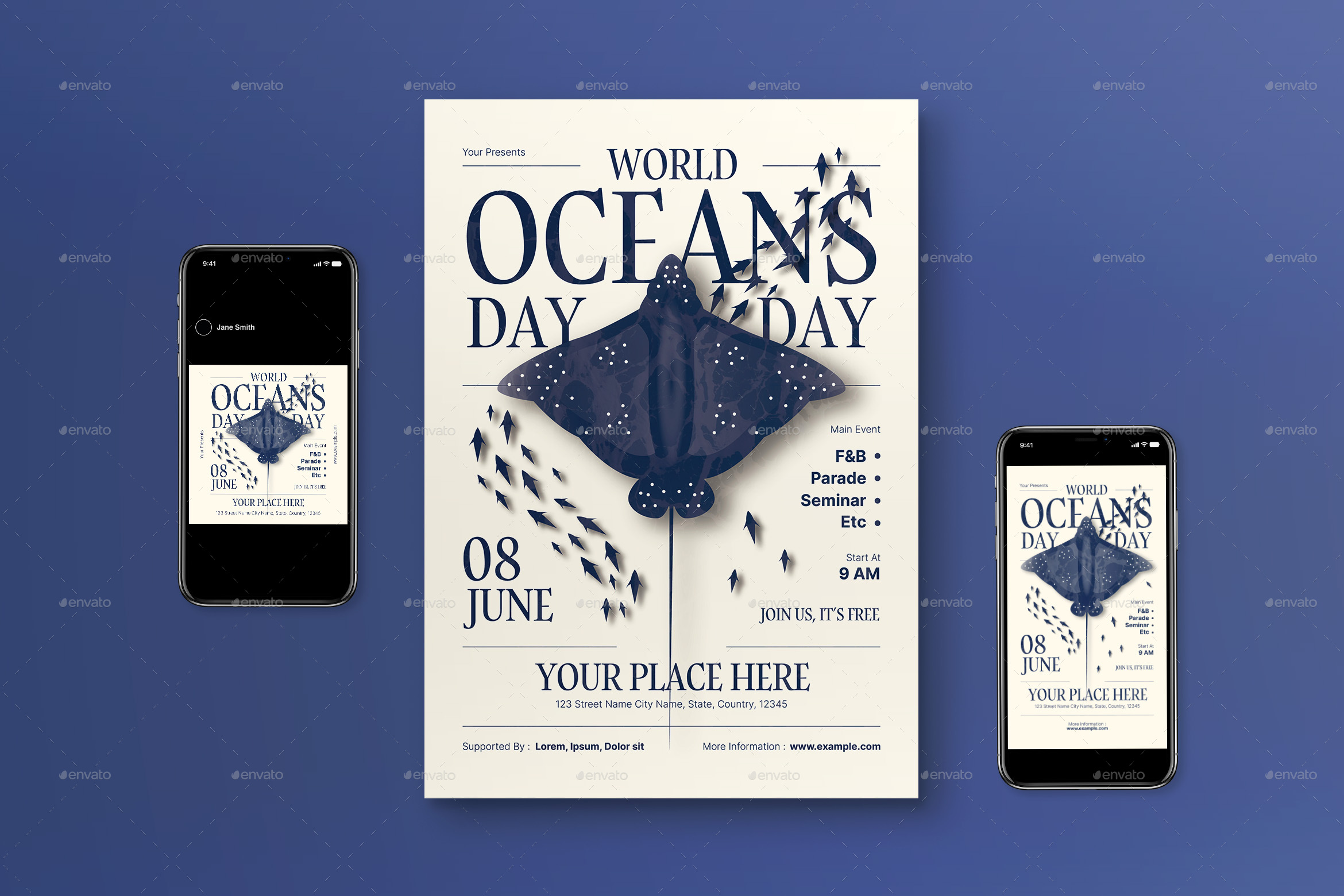 White Serif World Oceans Day Flyer Set, Print Templates | GraphicRiver