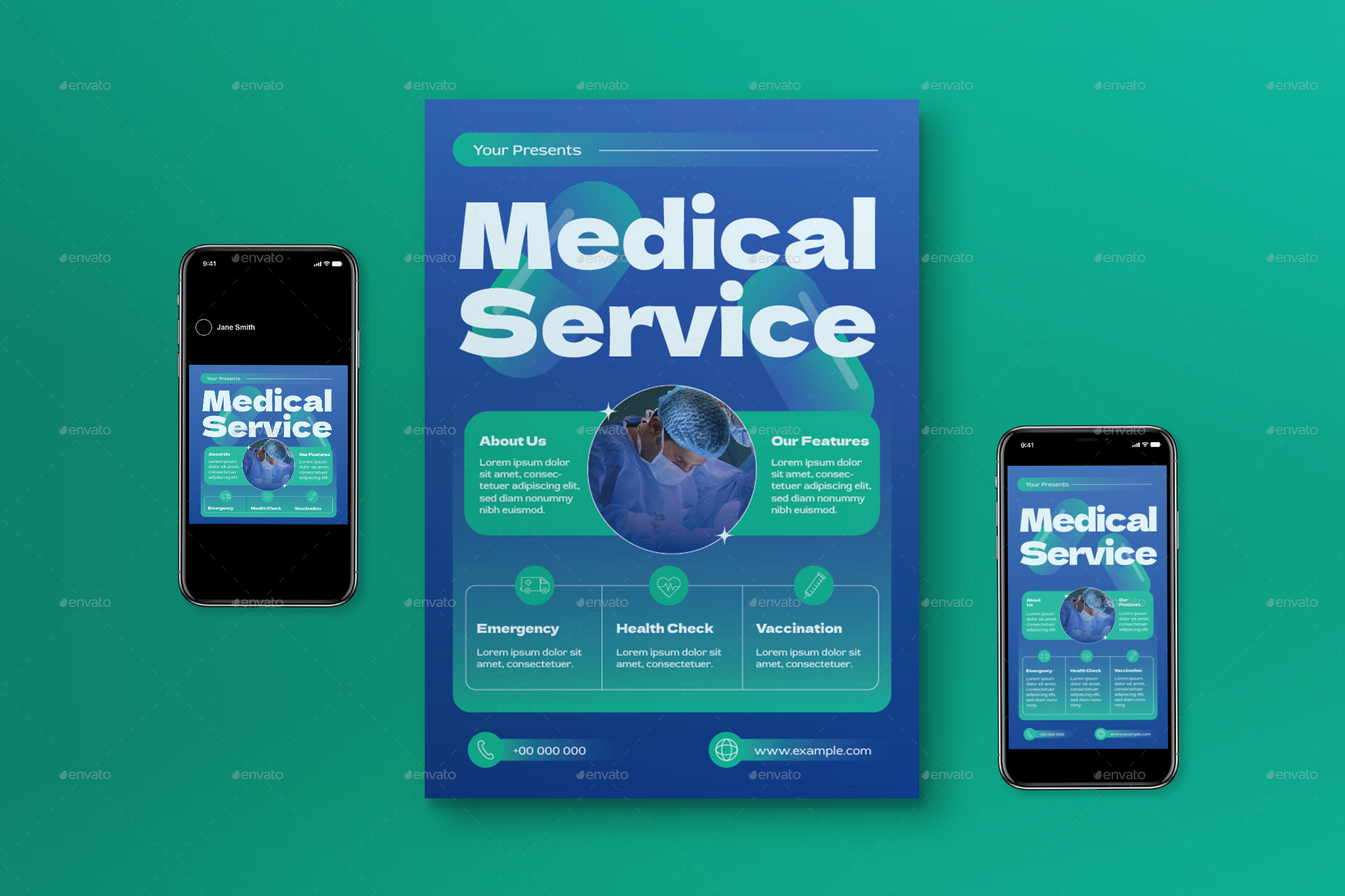 Blue Modern Medical Services Flyer Set, Print Templates | GraphicRiver
