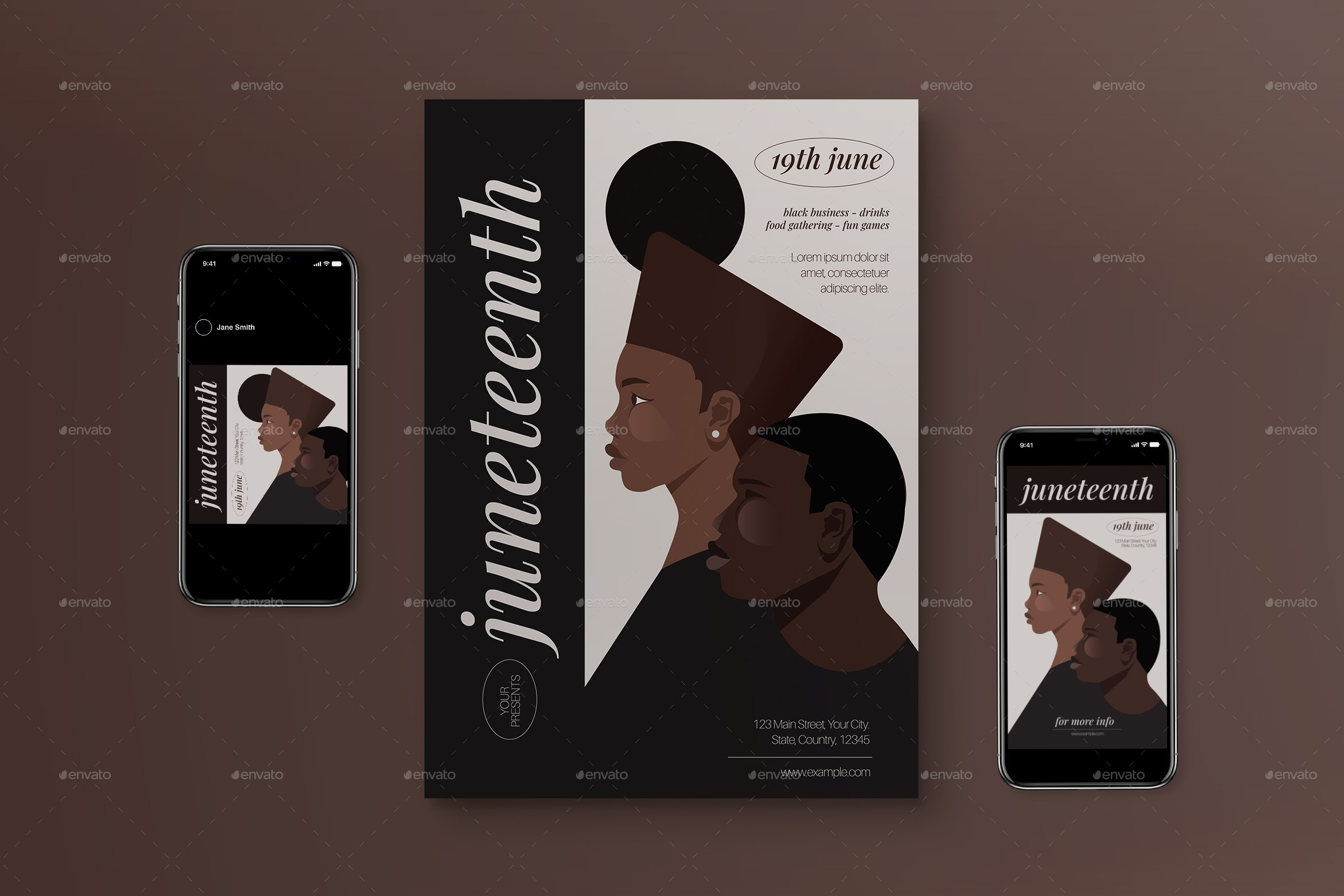 Beige Flat Design Juneteenth Flyer Set, Print Templates | GraphicRiver