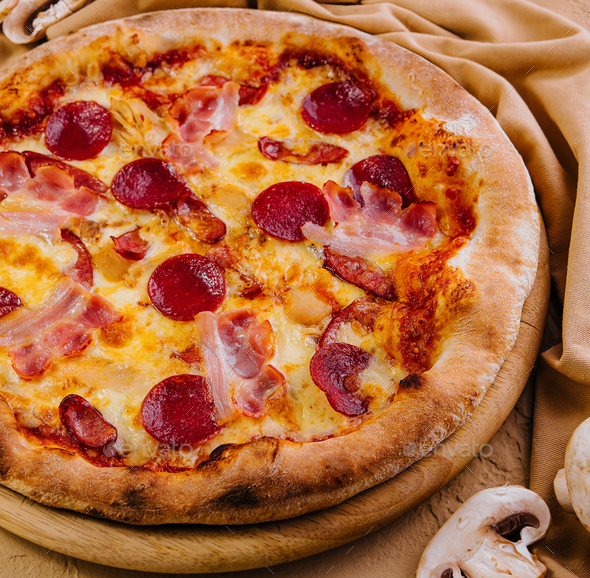 pepperoni pizza on top view Stock Photo by AntAlexStudio | PhotoDune