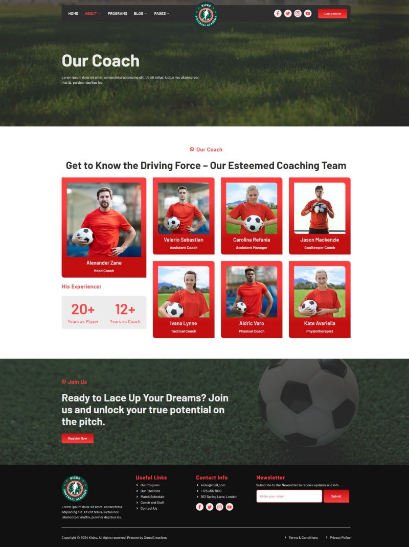 Kicks - Football Academy Elementor Template Kit by creedcreatives ...