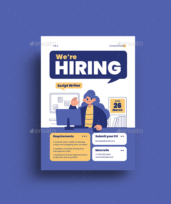 Blue White Flat We're Hiring Announcement Flyer, Print Templates ...