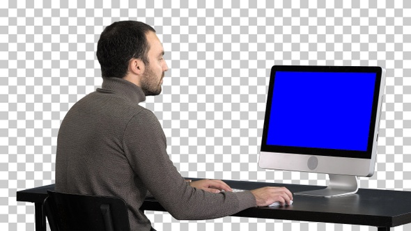 Businessman working with a computer Alpha, Alpha Channel, Stock Footage