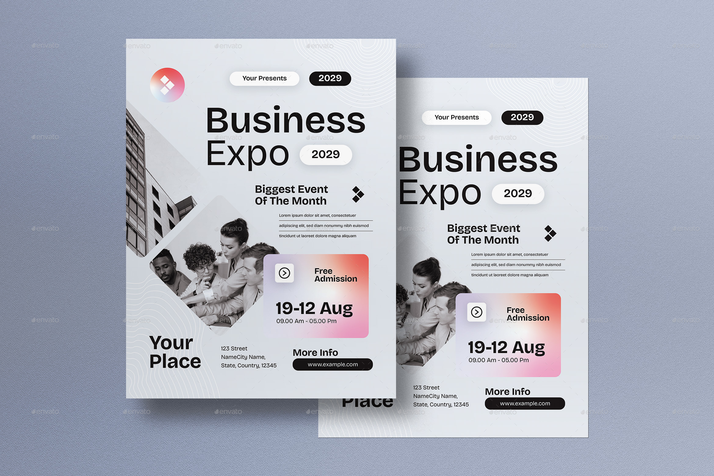 Grey Gradient Modern Geometric Business Expo Flyer, Print Templates