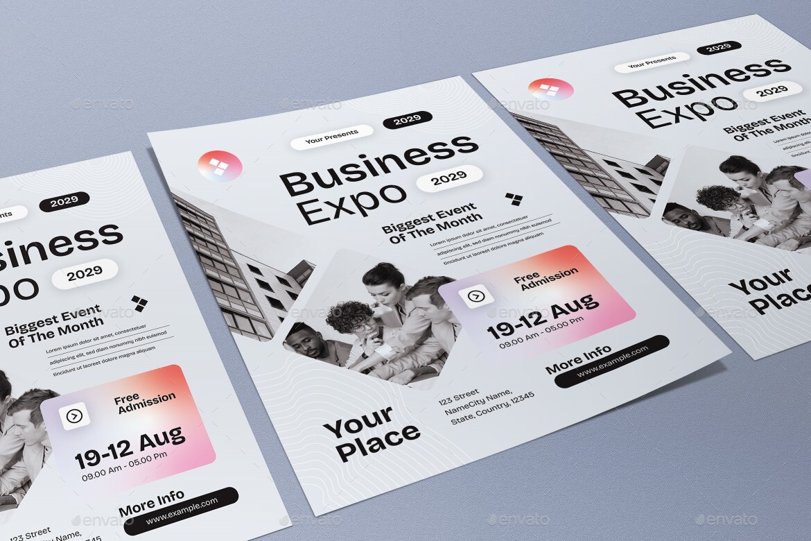 Grey Gradient Modern Geometric Business Expo Flyer, Print Templates