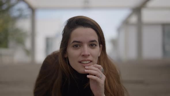 Unstable Woman with Teary Eyes Looks Into Camera and Touches Face ...