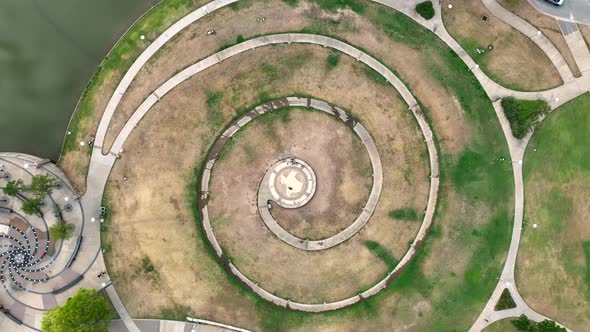 Butler Park Spiral in Austin Texas. Aerial orbit. Map of TX in center ...