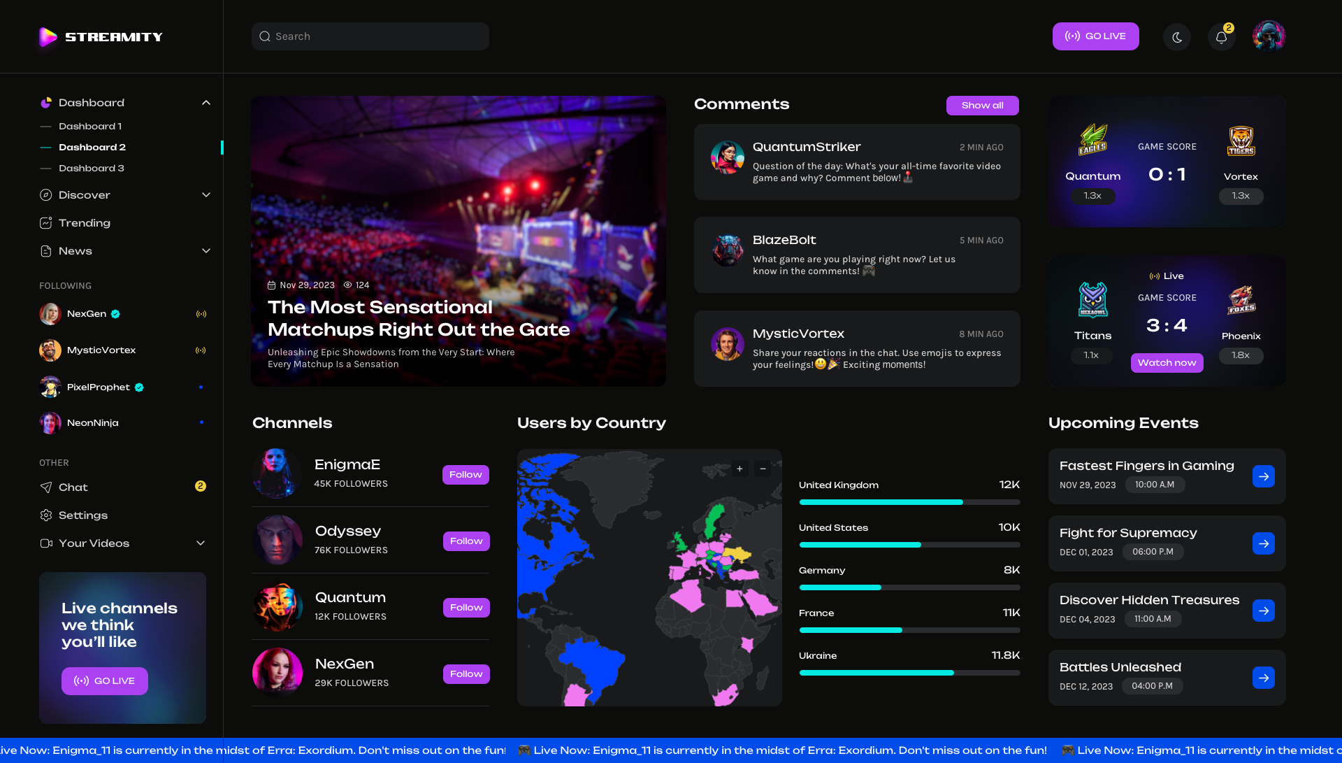 Streamity – Gaming and Streaming Dashboard UI for Adobe Photoshop by ...