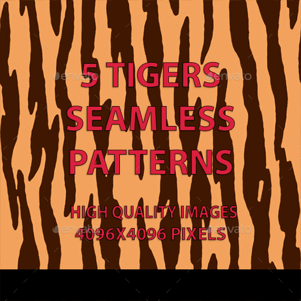5 Tiger Seamless Patterns Prints by 3dvirtualand | 3DOcean