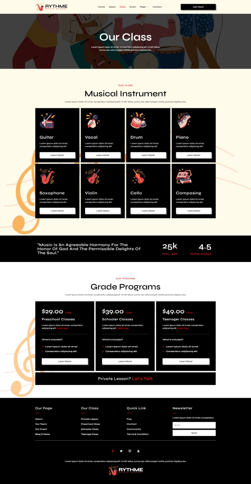 Rythme - Music School Figma Template by creedcreatives | ThemeForest