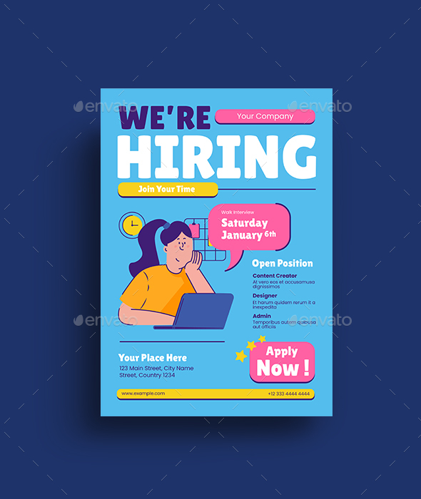 Blue Flat Design Were Hiring Announcement Flyer, Print Templates ...